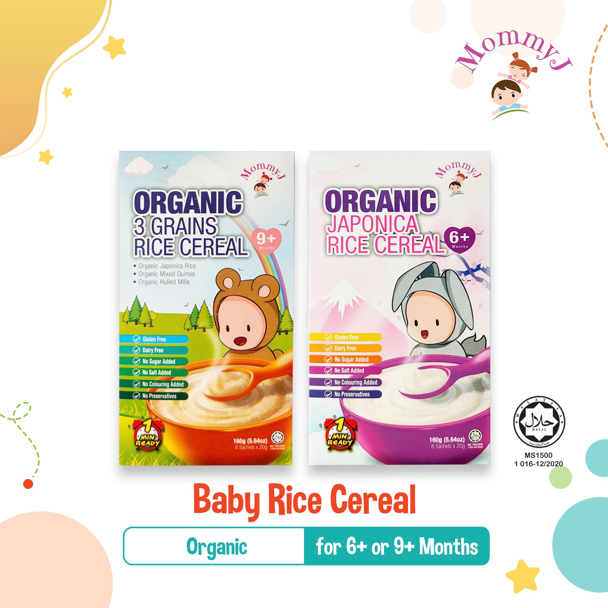 MommyJ Baby Organic Rice Cereal for 6M+ (Japonica) or 9M+ (3 Grains ...